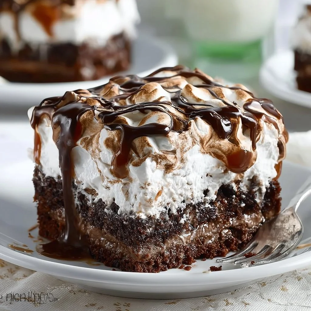 Marshmallow Chocolate Poke Cake